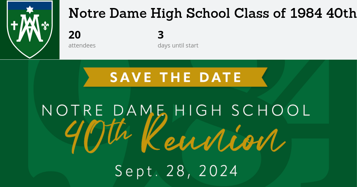 Notre Dame High School Class of 1984 40th Reunion | Notre Dame ...